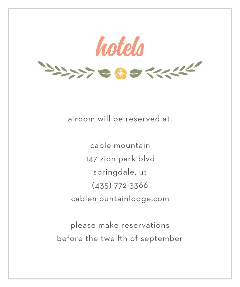 Floral Charm Accommodation Cards by Basic Invite