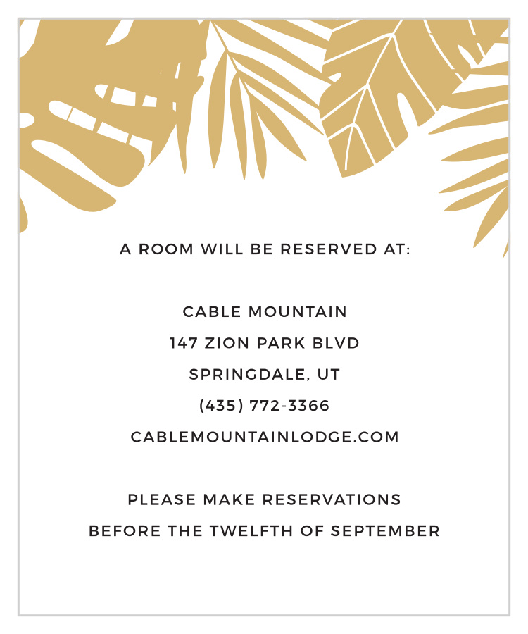 Tropical Palm Foil Accommodation Cards by Basic Invite