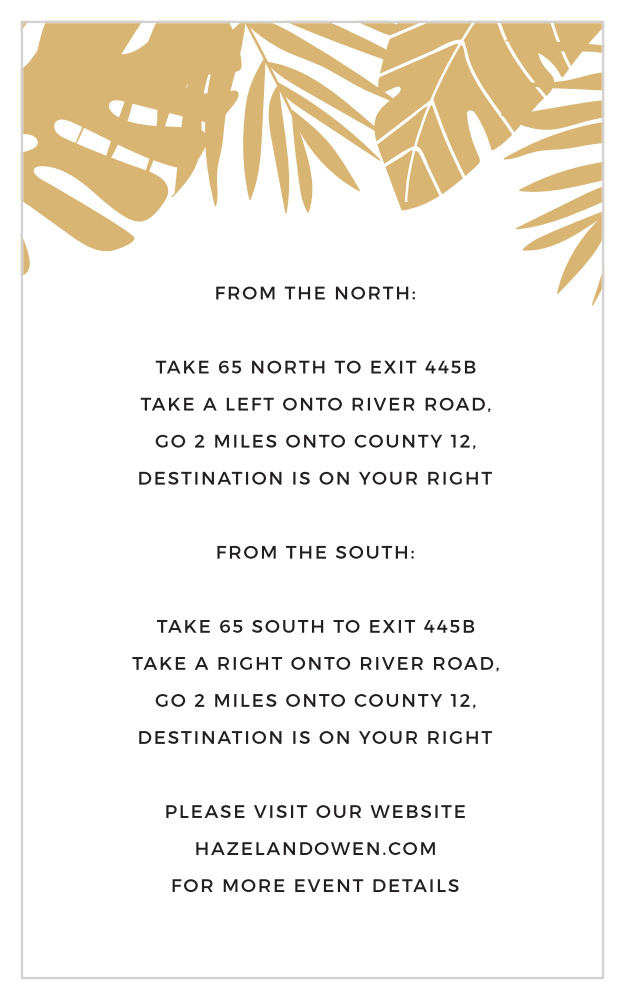Tropical Palm Foil Direction Cards by Basic Invite