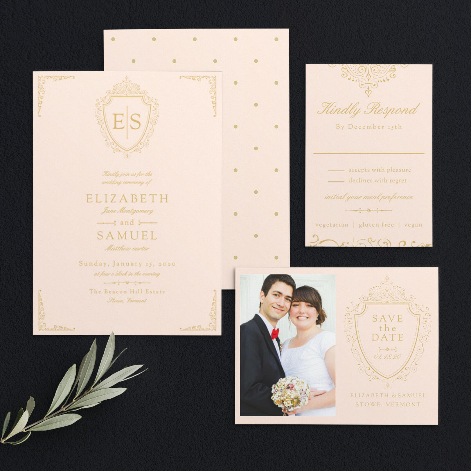 Scrolling Monogram Foil Wedding Invitations by Basic Invite