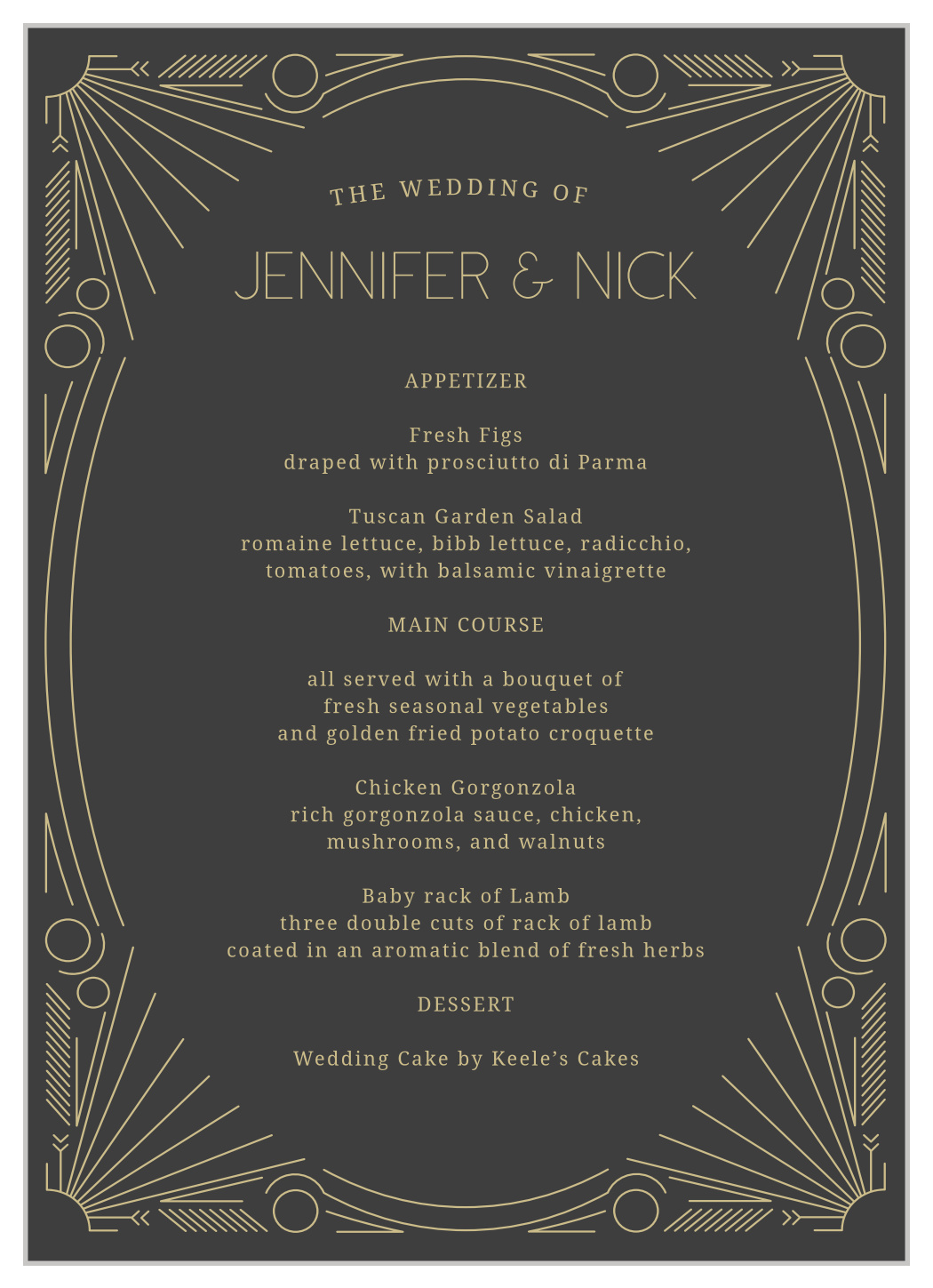 Framed Art Deco Wedding Menus by Basic Invite