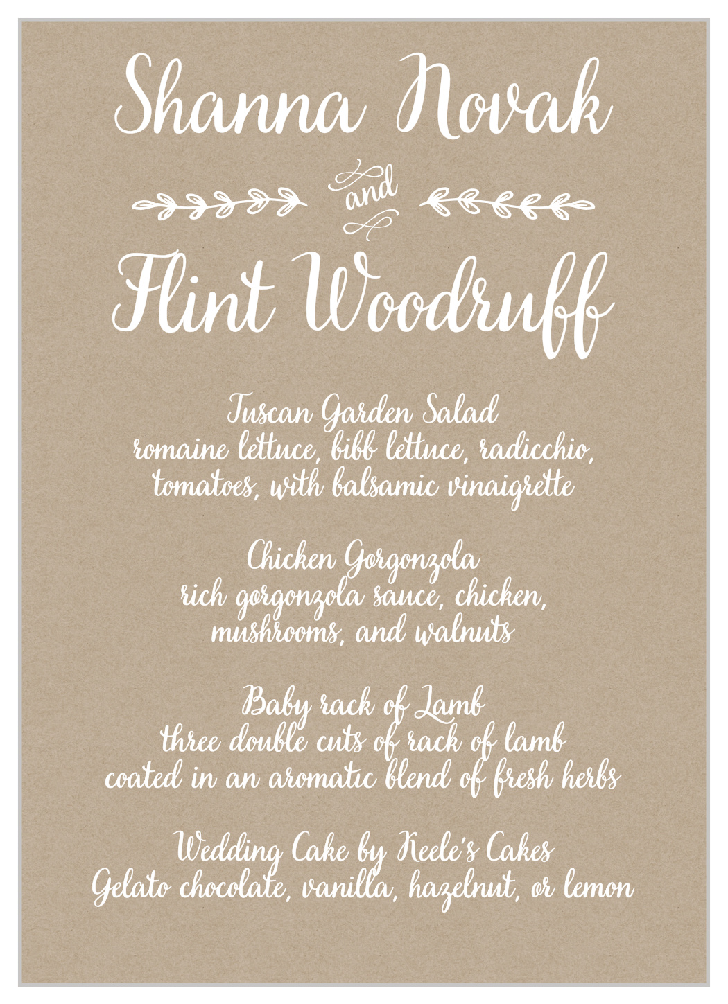 Rustic Country Wedding Menus by Basic Invite