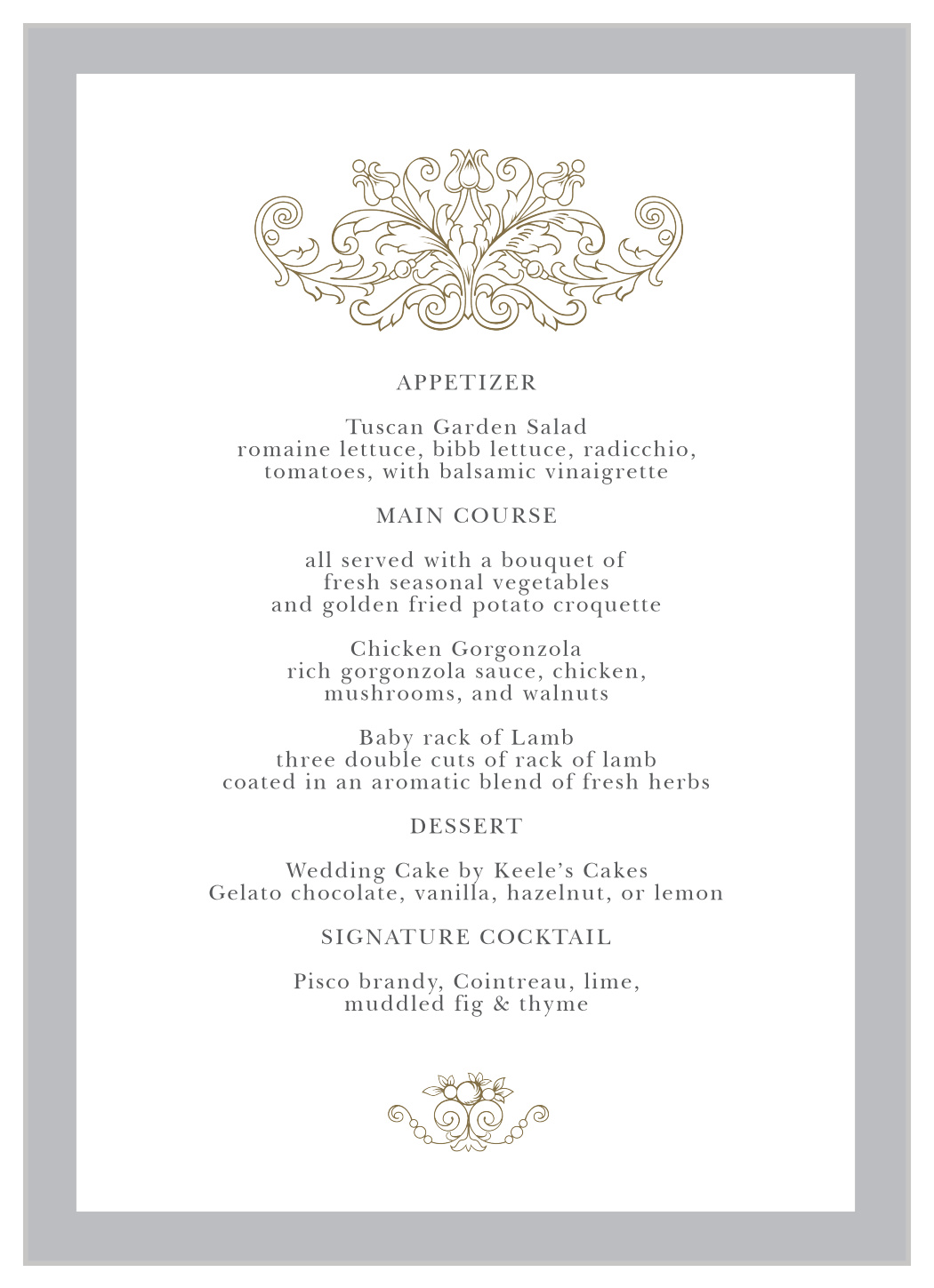 Vintage Damask Wedding Menus by Basic Invite