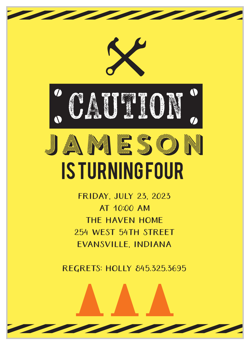 Caution Construction Children's Birthday Invitations by Basic Invite