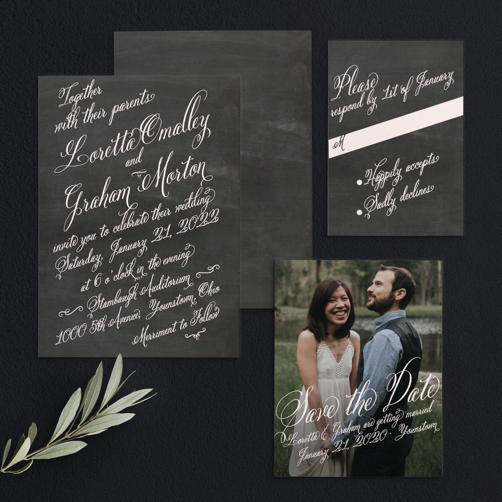Elegant Chalkboard Response Cards by Basic Invite