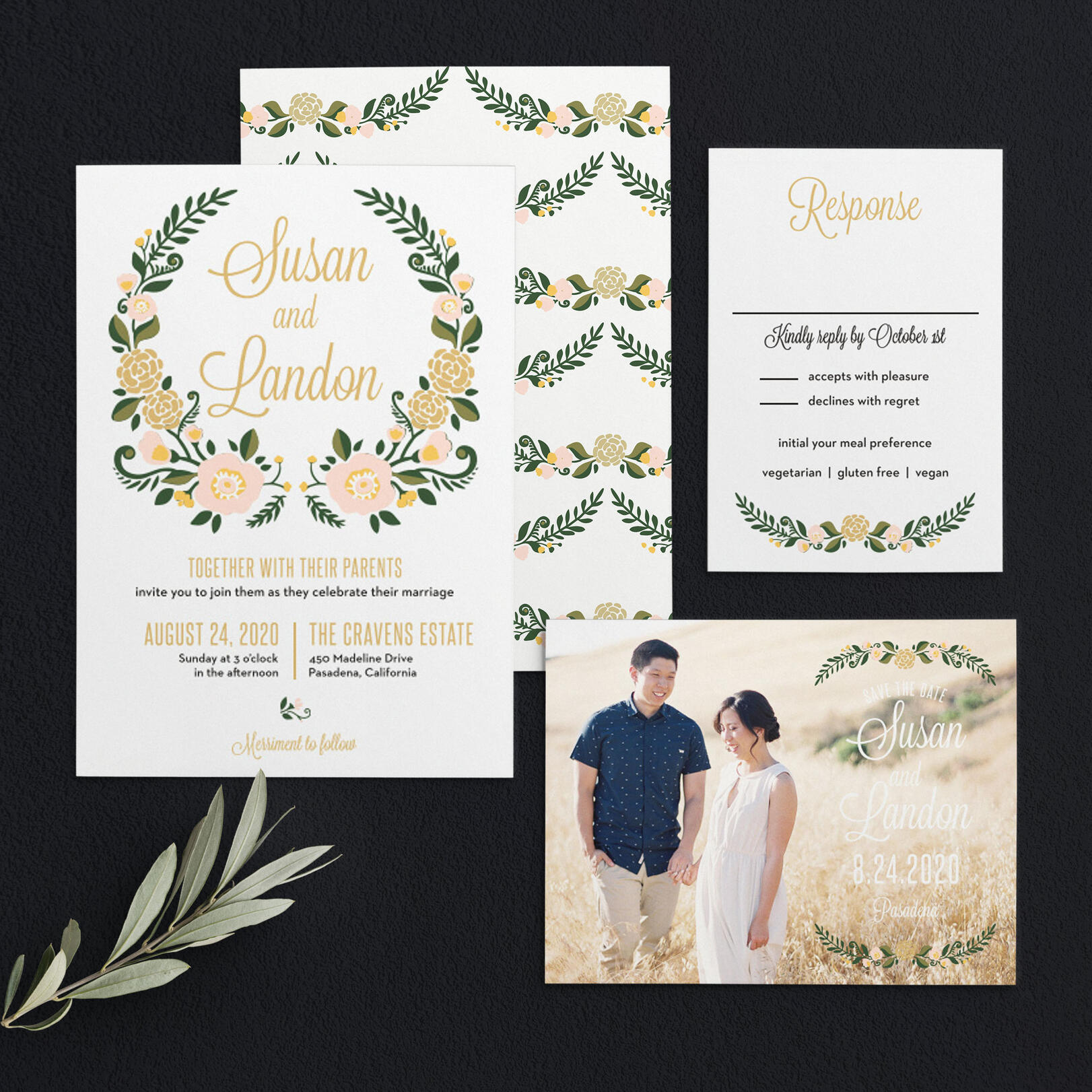 Laurel Crown Foil Wedding Invitations by Basic Invite
