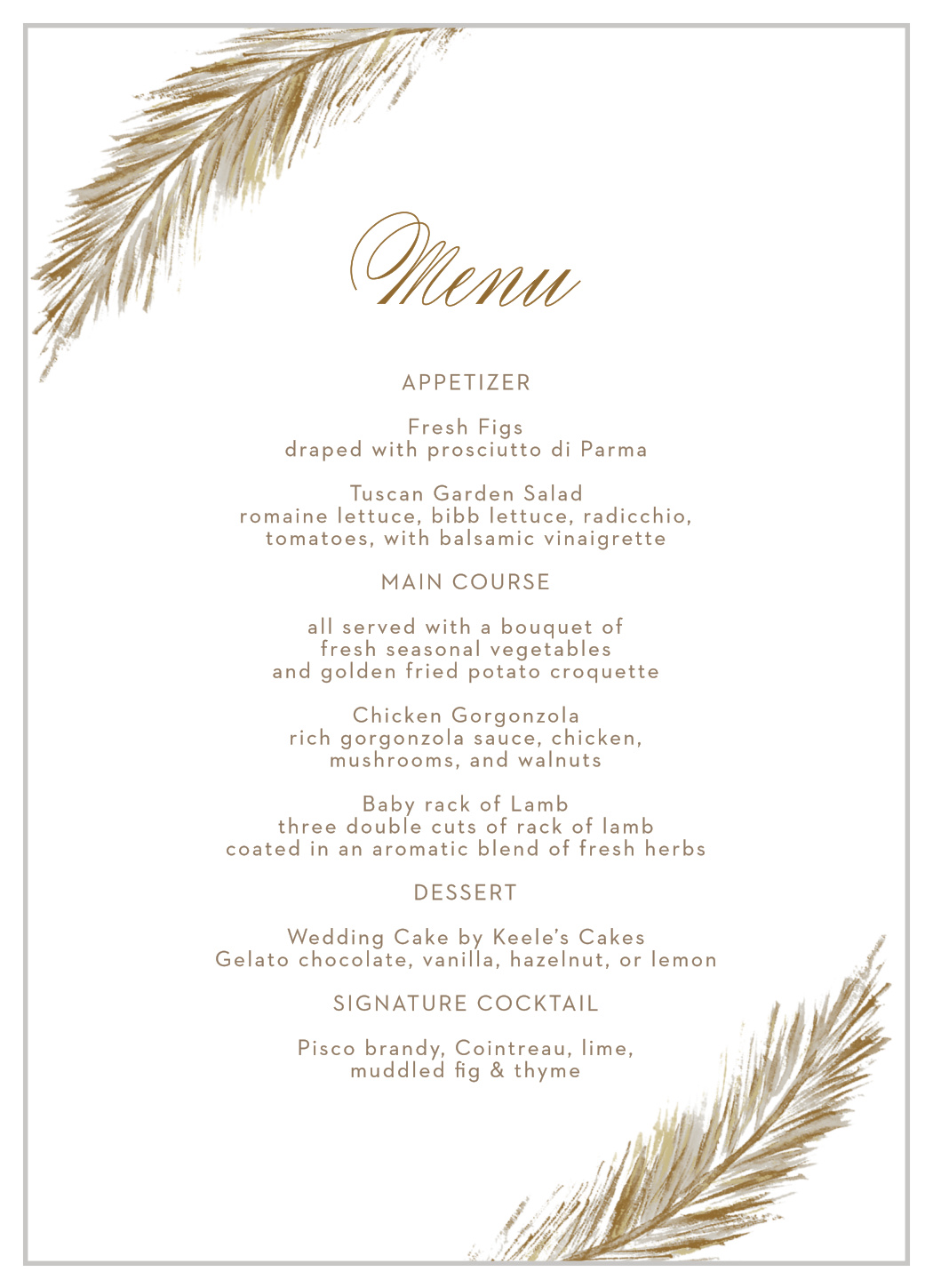 Falling Feathers Wedding Menus by Basic Invite