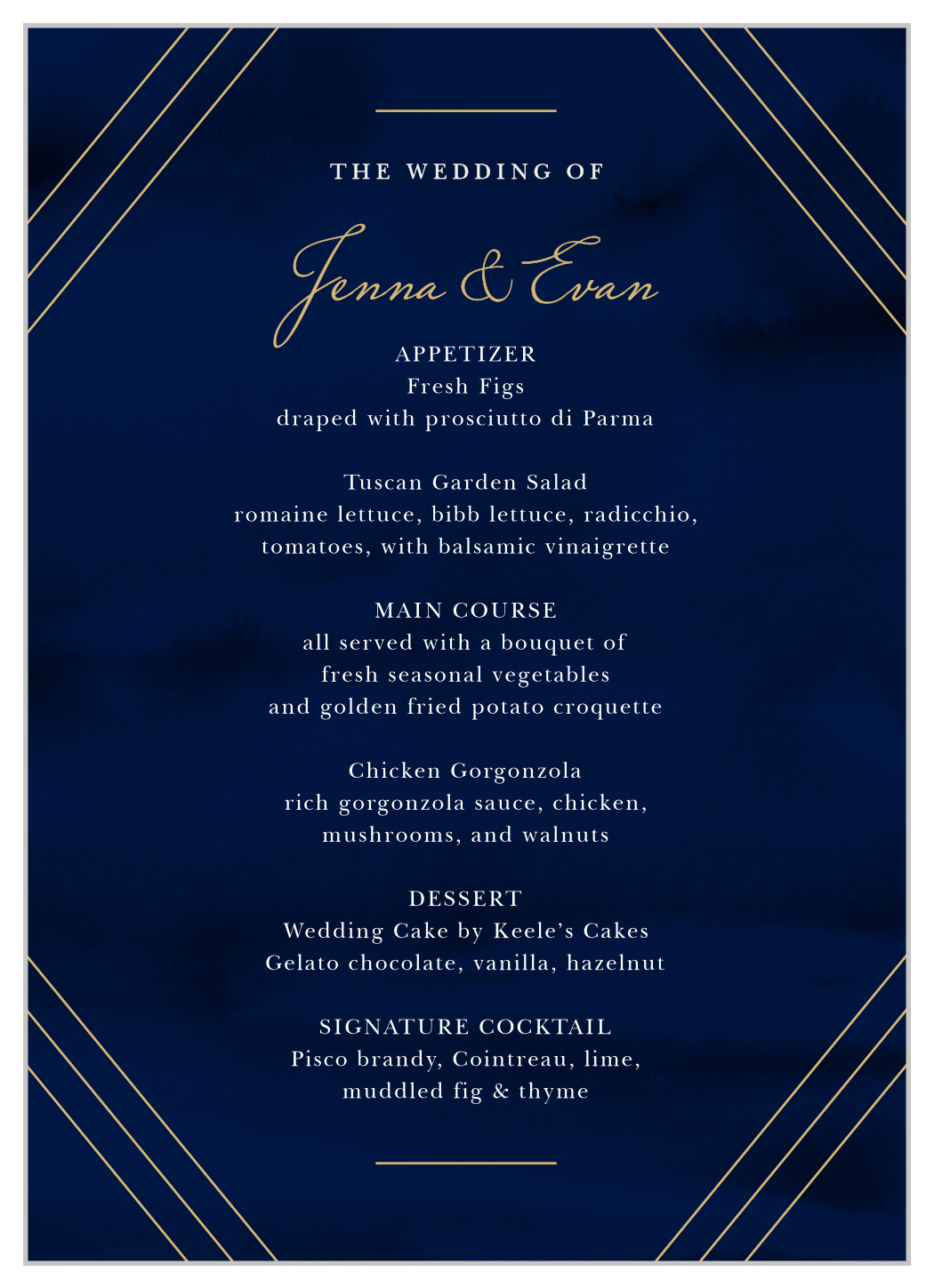 Indigo Infatuation Wedding Menus by Basic Invite