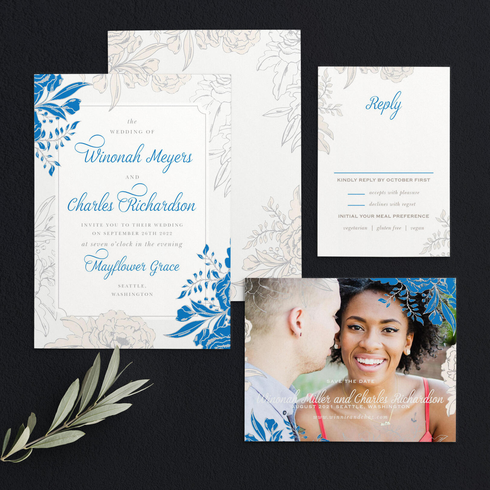 Peony Draped Wedding Invitations by Basic Invite