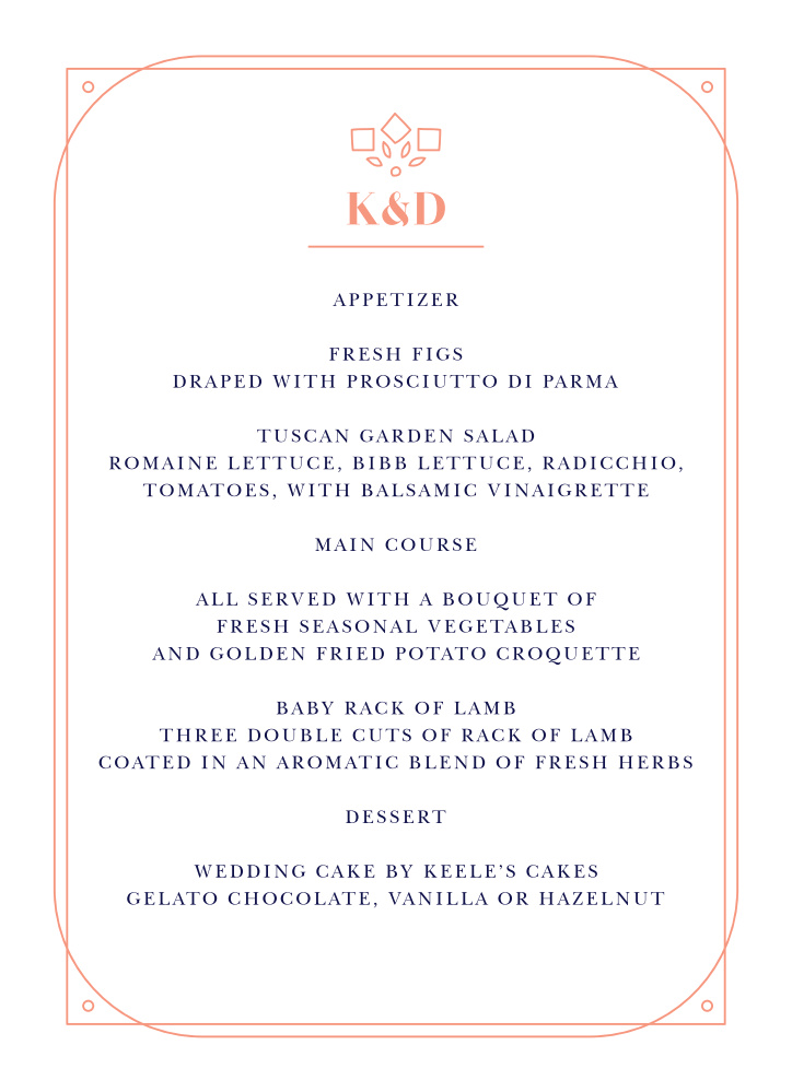Royal & Rose Wedding Menus by Basic Invite