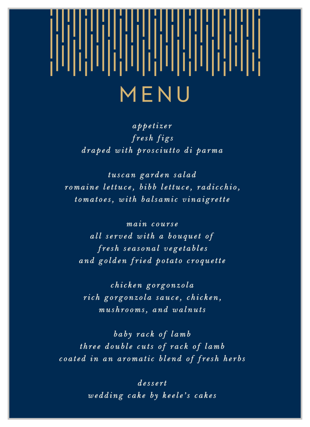 Lovely Lines Wedding Menus by Basic Invite