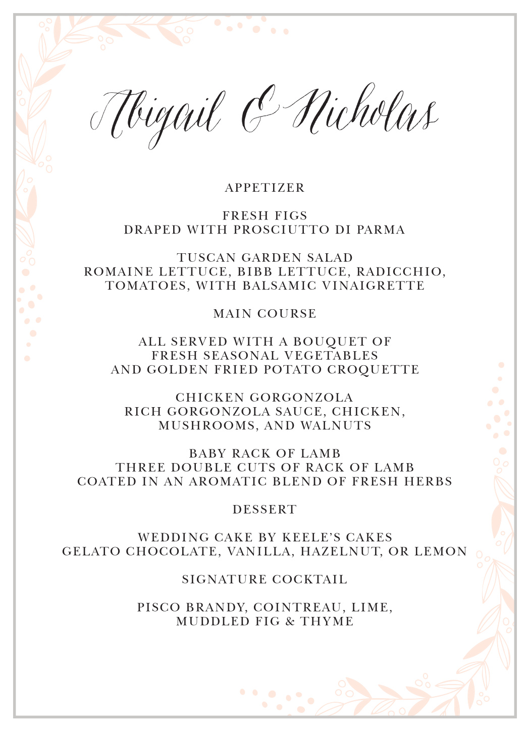 Delicate Botanical Wedding Menus by Basic Invite