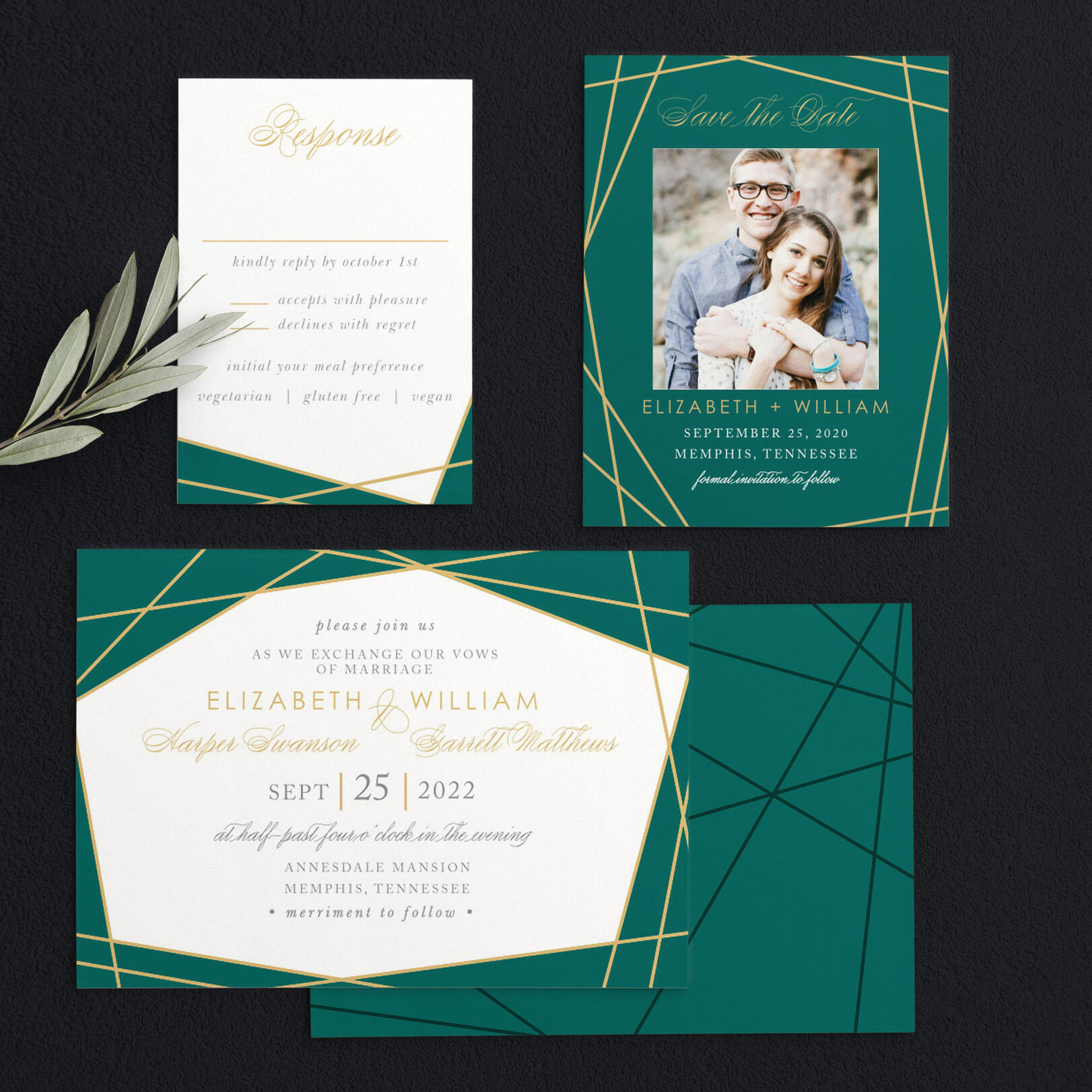 Emerald Facets Response Cards by Basic Invite