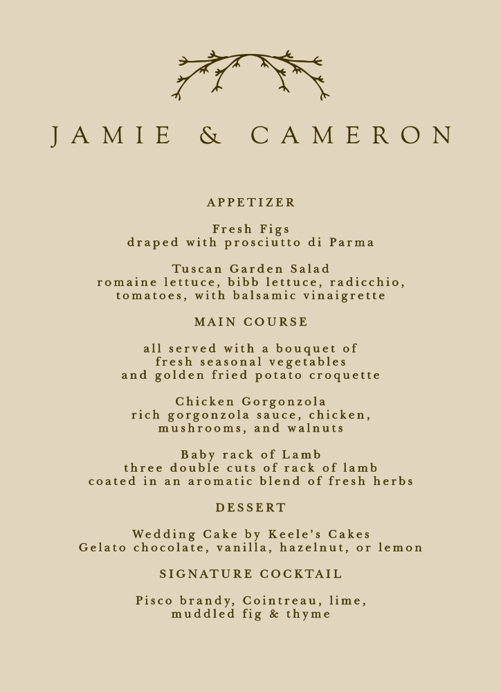 Charming Twig Wedding Menus by Basic Invite
