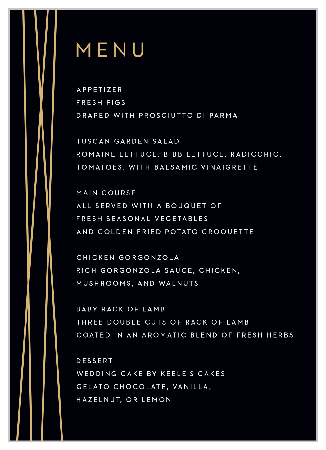 Cross Over Wedding Menus by Basic Invite