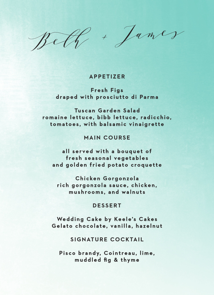 Ocean Spray Wedding Menus by Basic Invite
