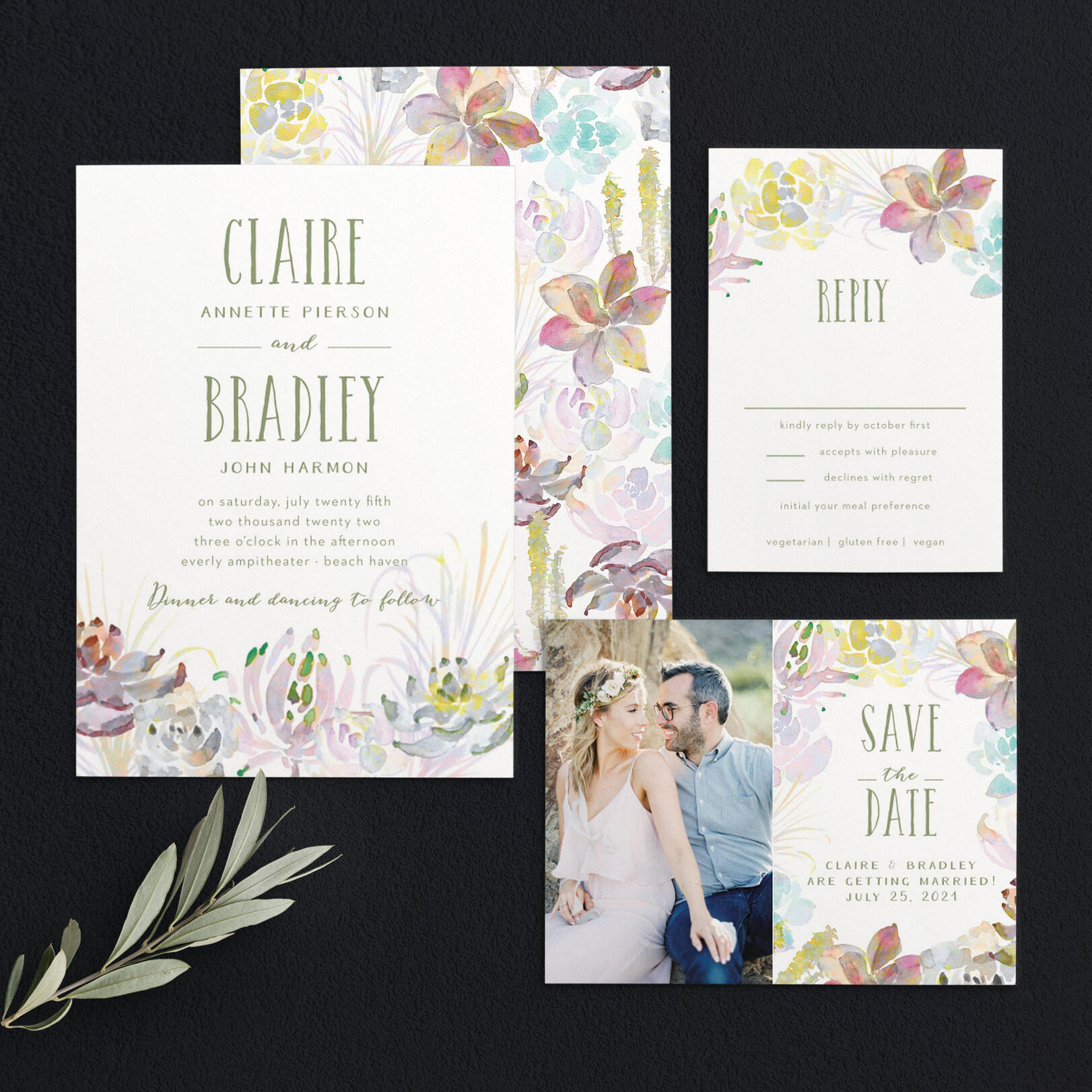 Succulent Wreath Wedding Invitations by Basic Invite