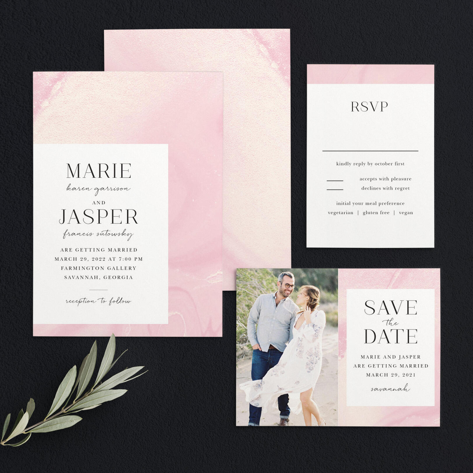 Blushing Gold Wedding Invitations by Basic Invite