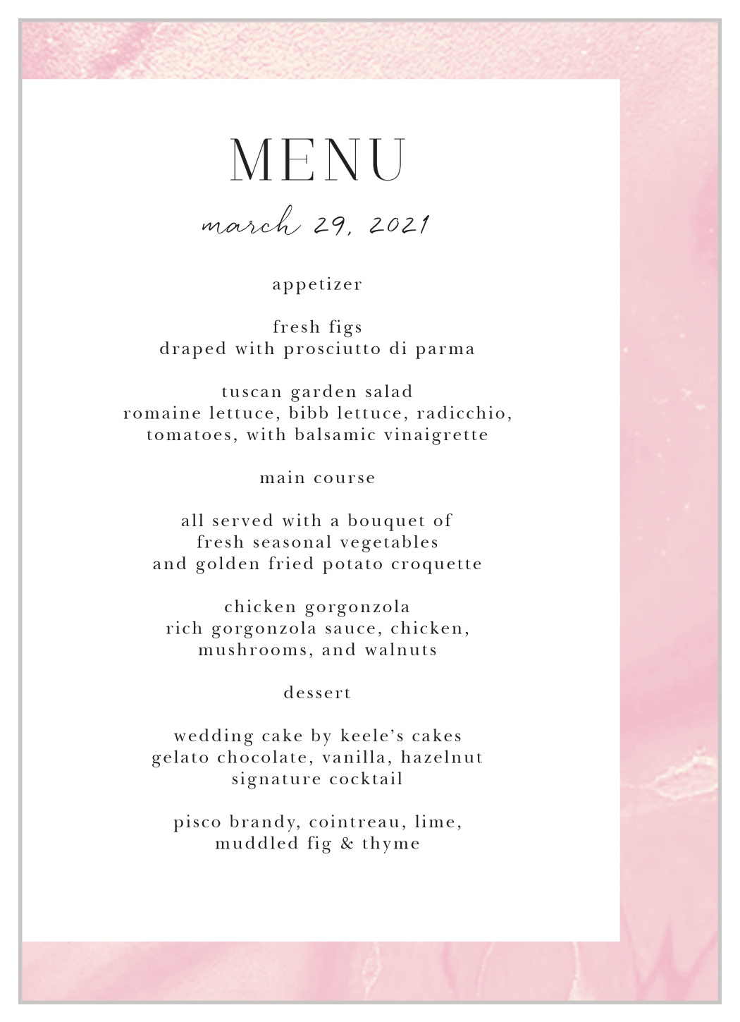Blushing Gold Wedding Menus by Basic Invite