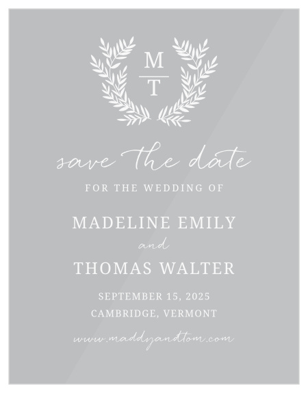 Botanical Monogram Clear Wedding Menus by Basic Invite