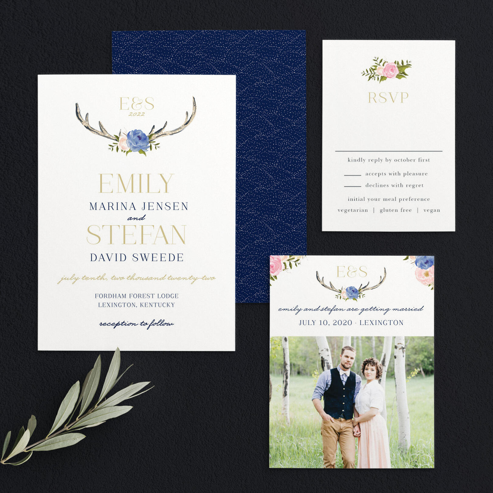 Floral Antlers Save the Date Cards by Basic Invite