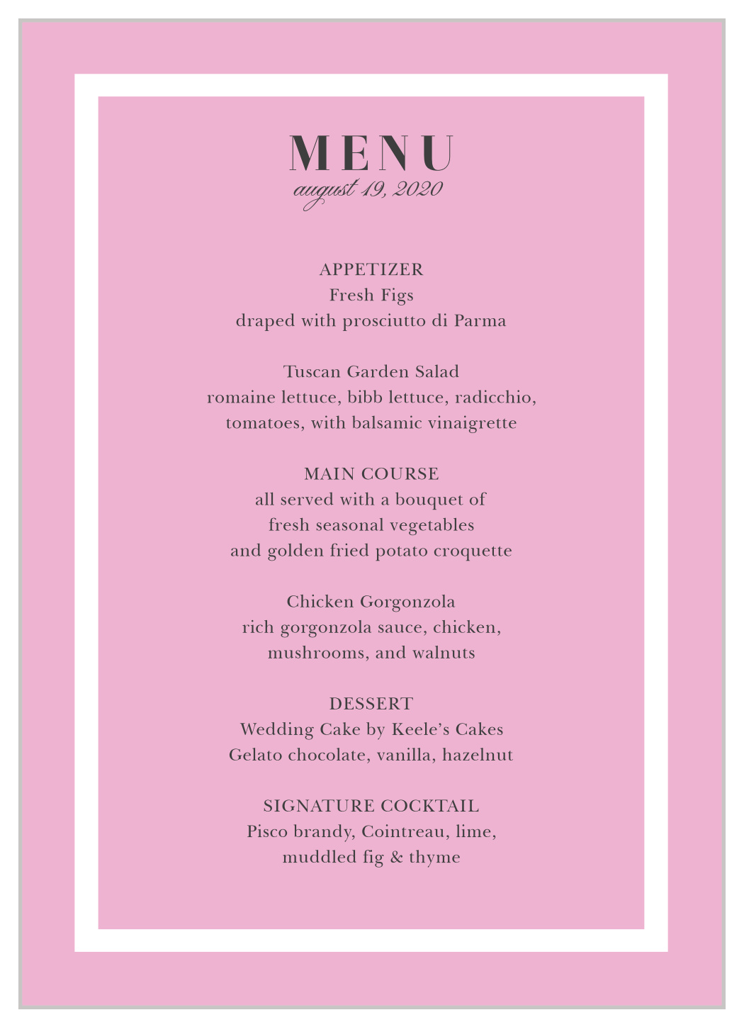 Luxe Roses Wedding Menus by Basic Invite