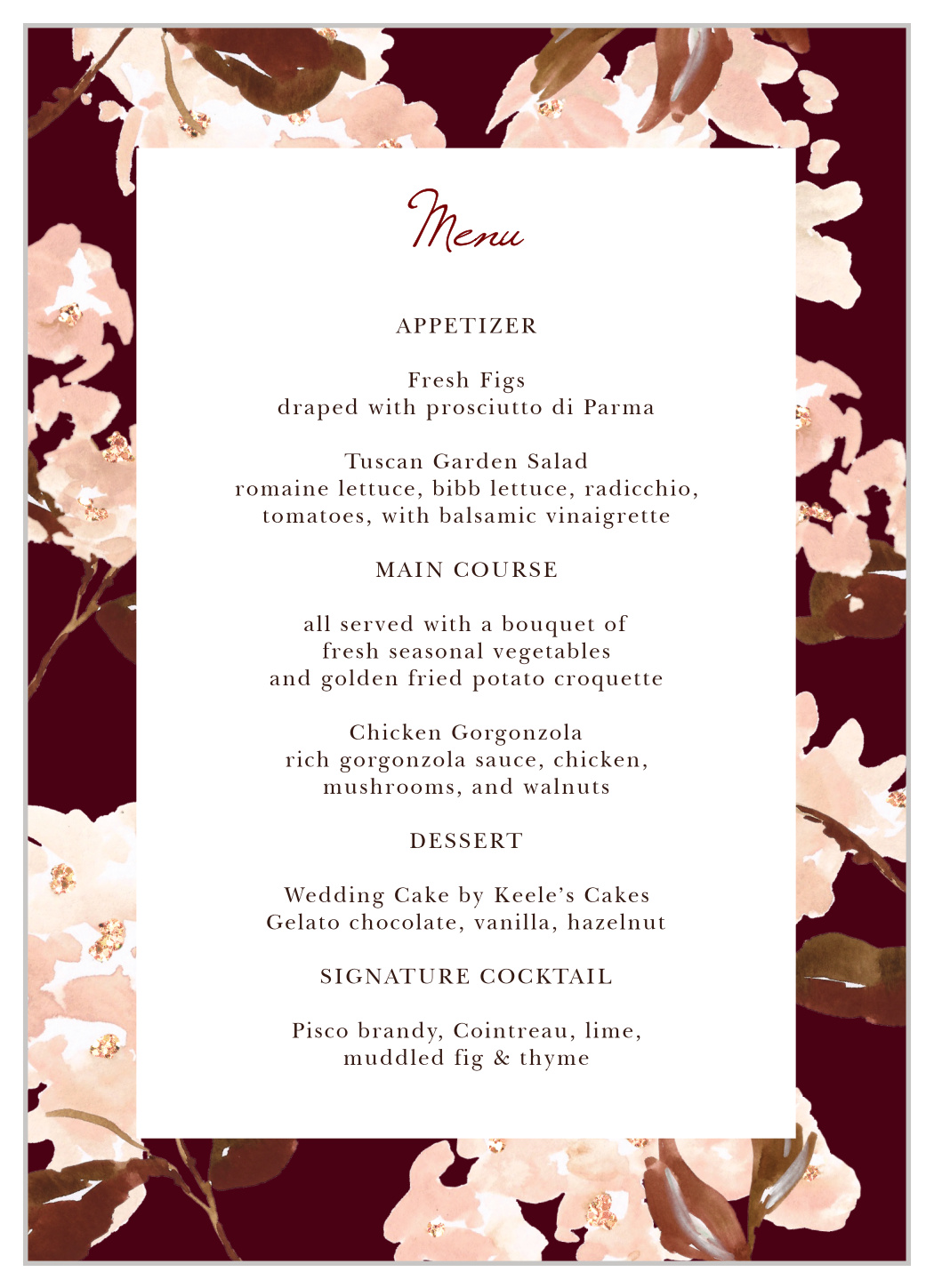 Autumn Aubergine Wedding Menus by Basic Invite