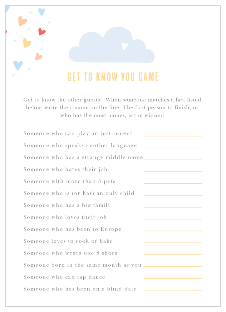 Showered With Love Get to Know You Game by Basic Invite