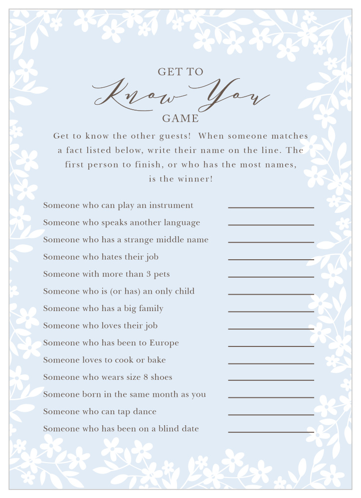 Flower Garden Get to Know You Game by Basic Invite