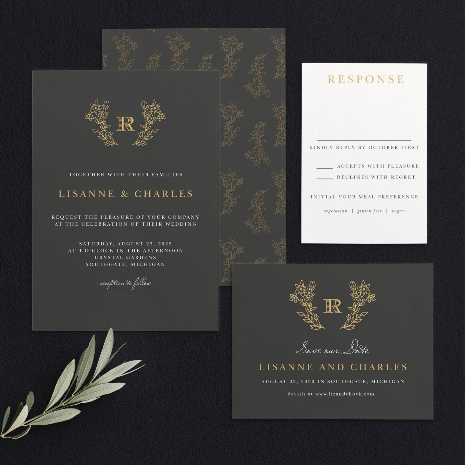 Dark Monogram Response Cards by Basic Invite