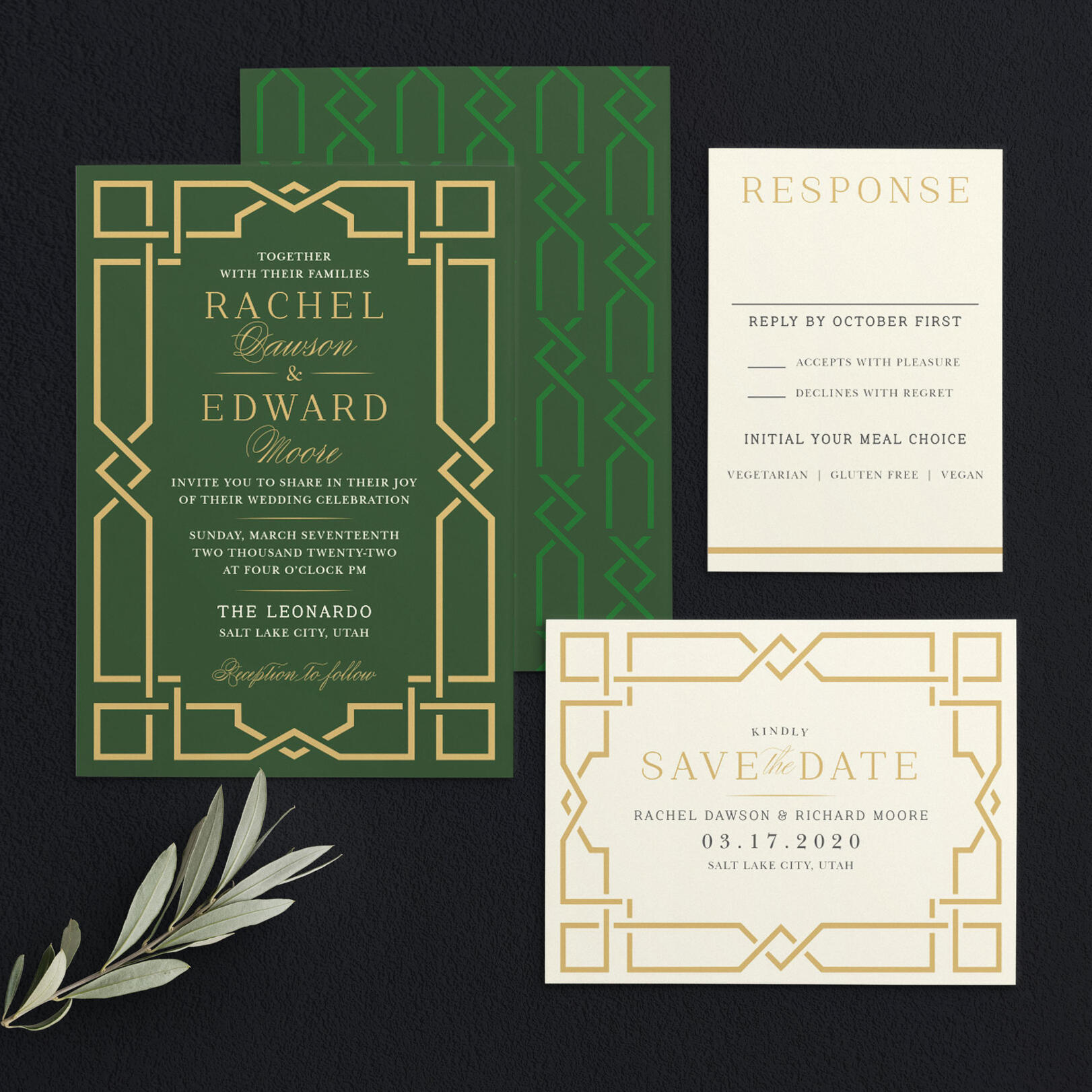 Emerald Border Response Cards by Basic Invite