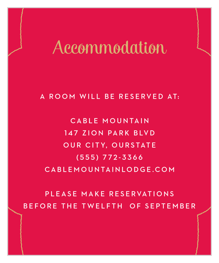 Indian Sunset Accommodation Cards by Basic Invite