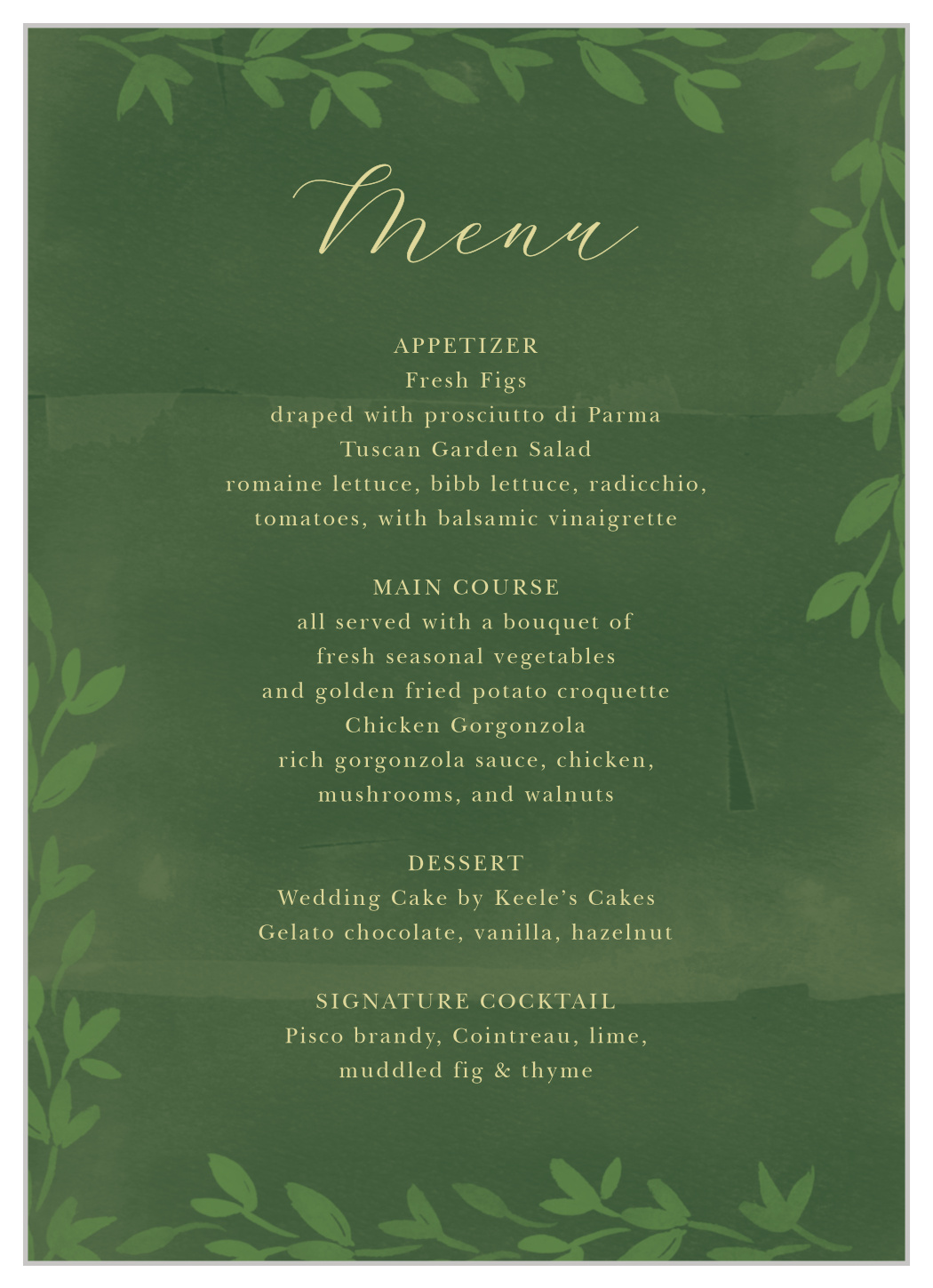 Forest Fairytale Wedding Menus by Basic Invite