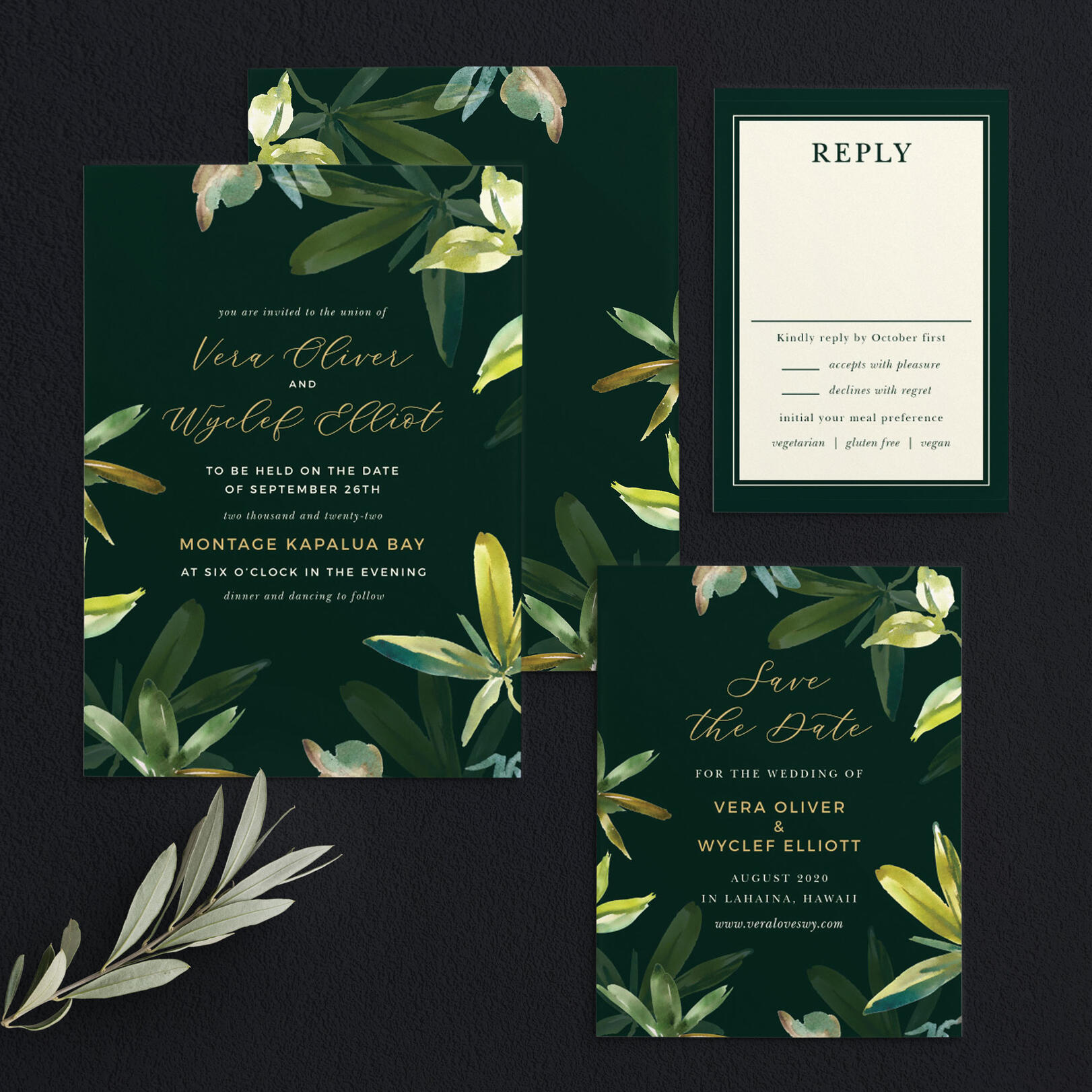 Hawaii Palm Leaves Response Cards by Basic Invite