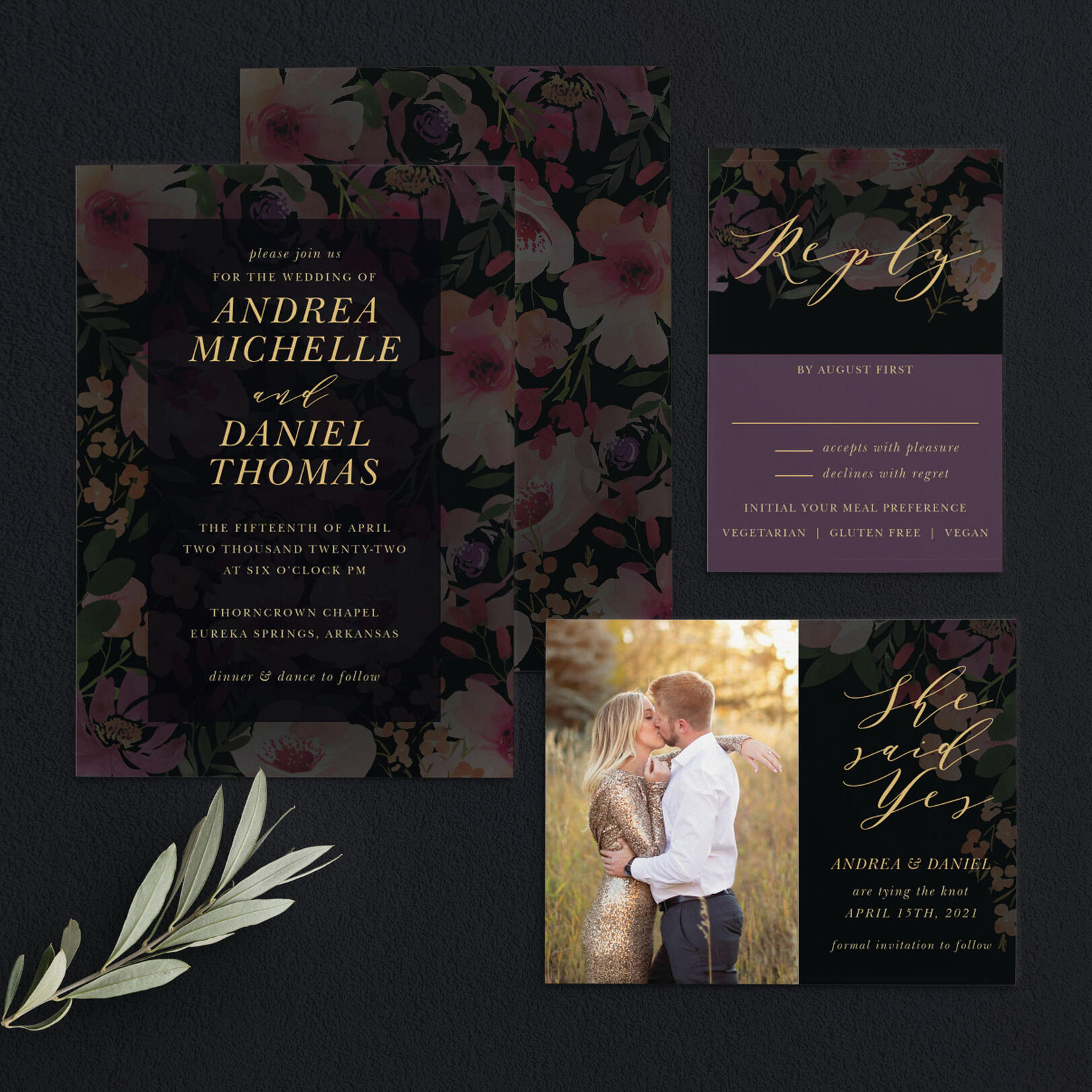 Gothic Flowers Leaves Wedding Invitations by Basic Invite