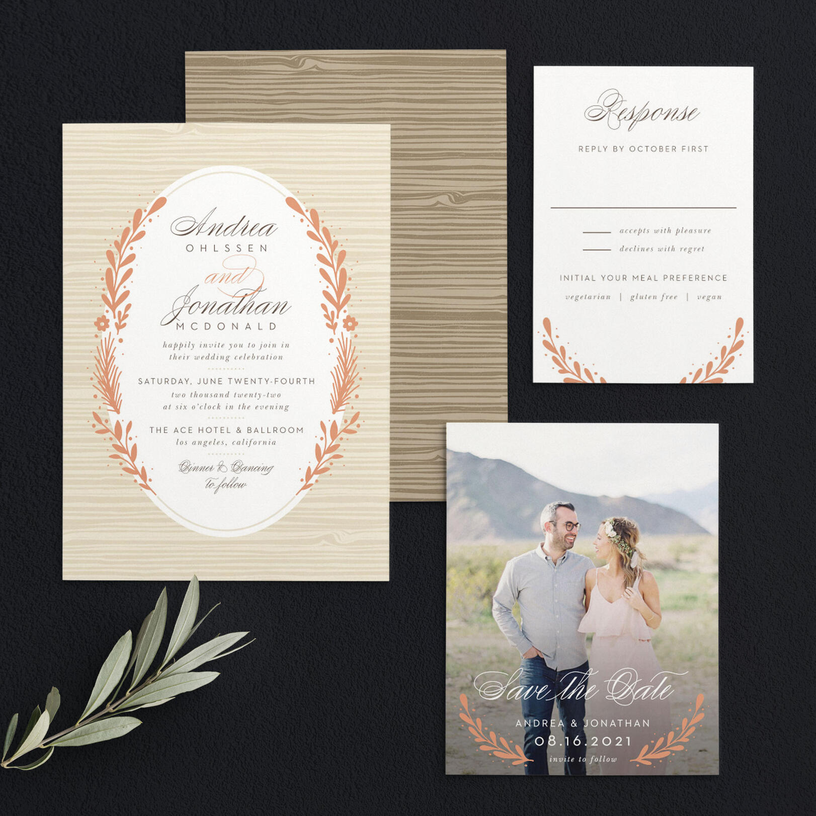 Rustic Laurels Response Cards by Basic Invite