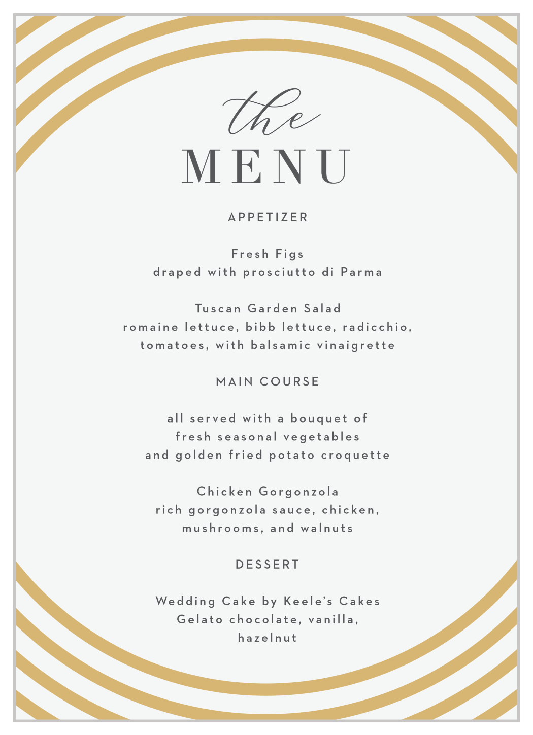 Modern Circles Wedding Menus by Basic Invite