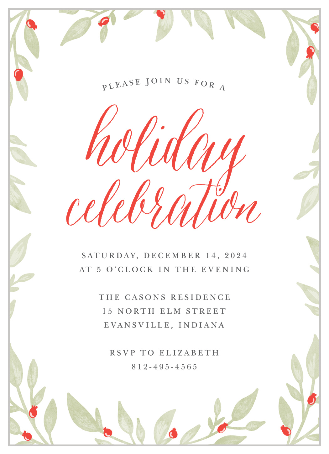 Leaves & Berries Holiday Invitations by Basic Invite