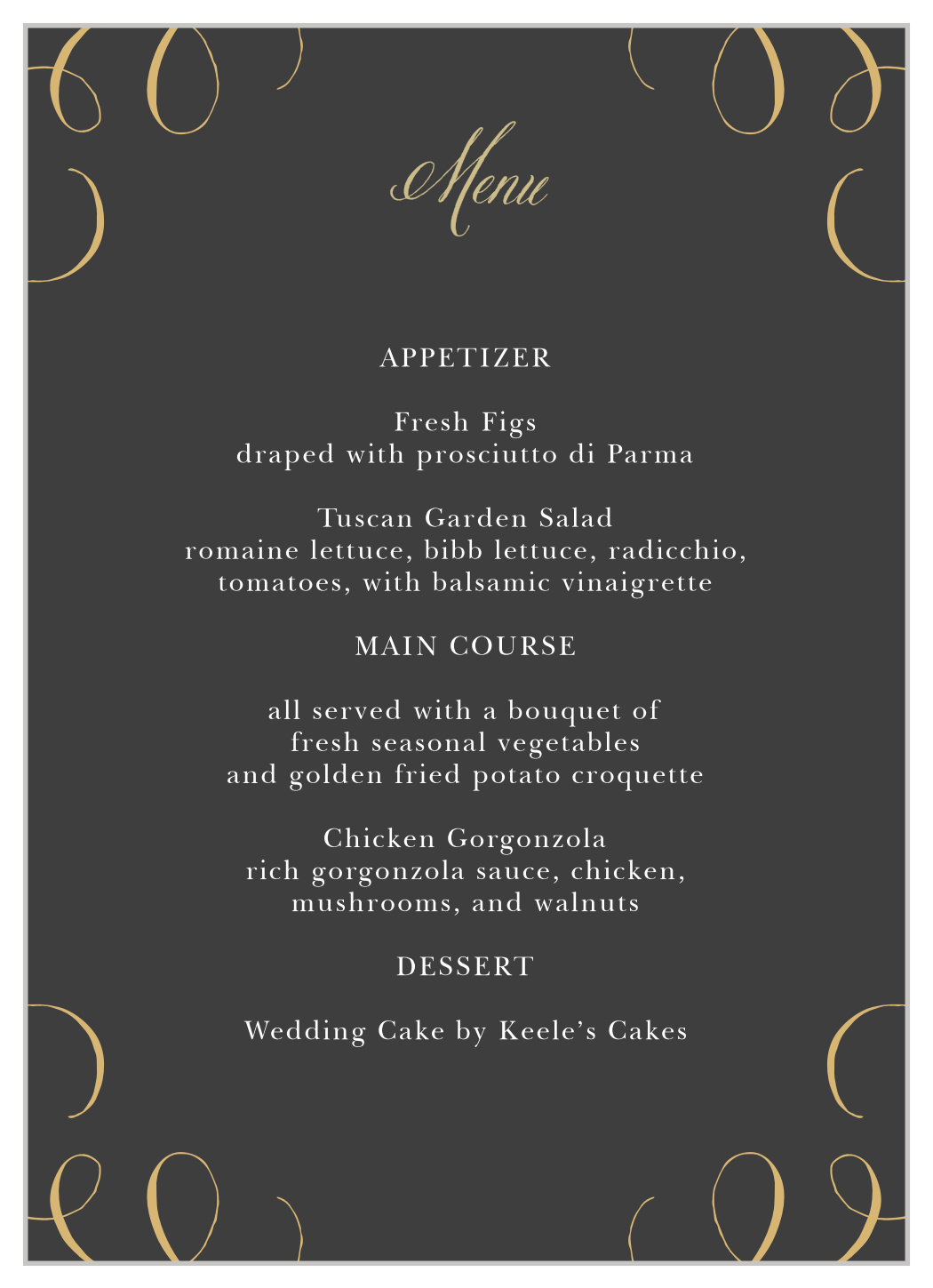 Gothic Script Wedding Menus by Basic Invite