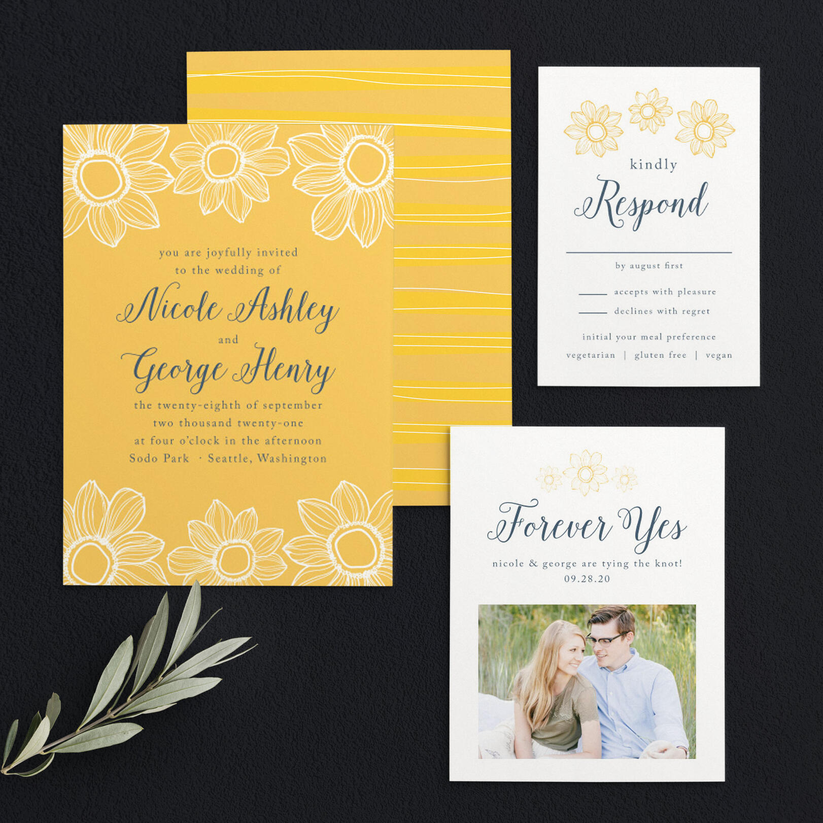 Sunflower Nuptials Save the Date Cards by Basic Invite