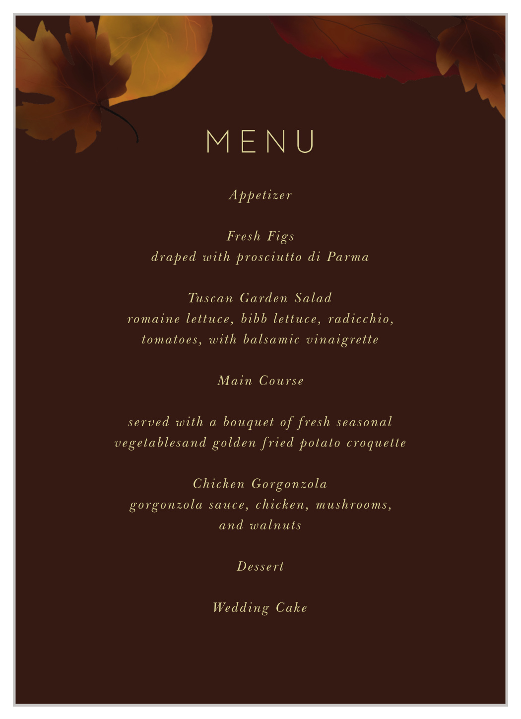 Fall Leaves Wedding Menus by Basic Invite