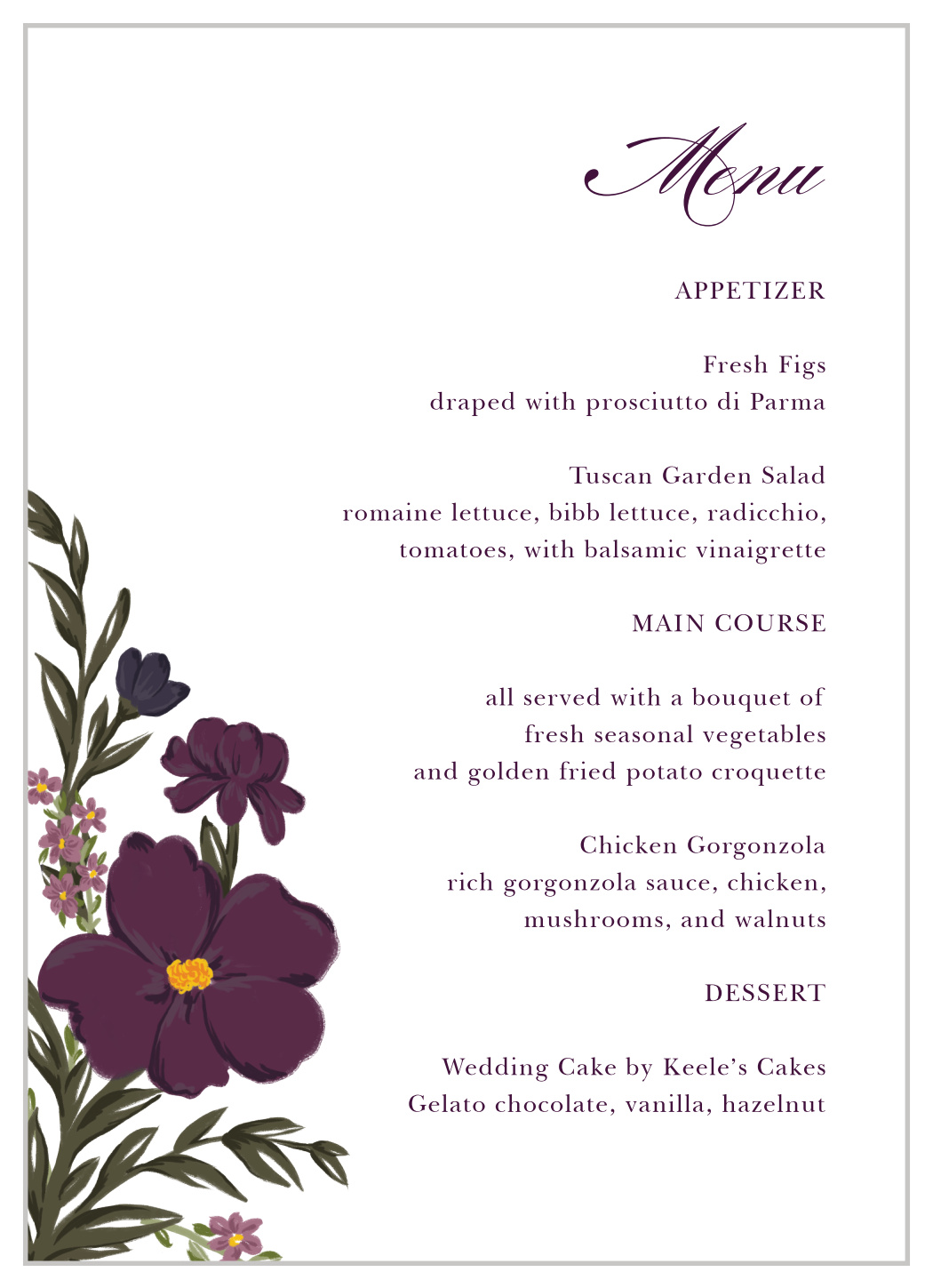 Blooming Frame Wedding Menus by Basic Invite