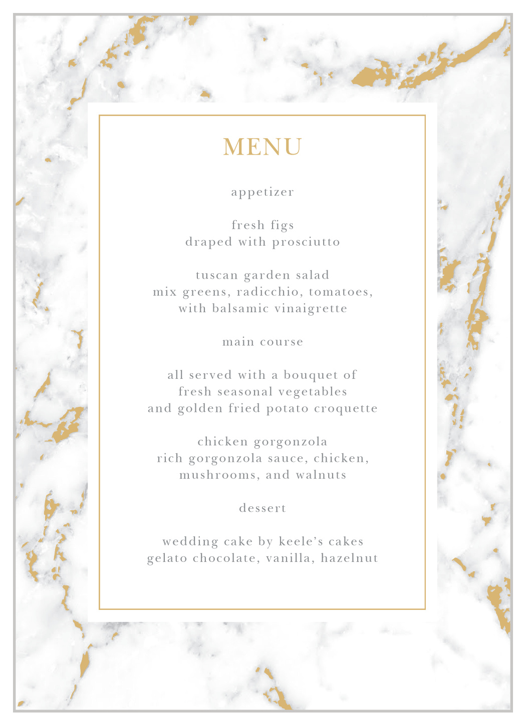Cool Marble Wedding Menus by Basic Invite