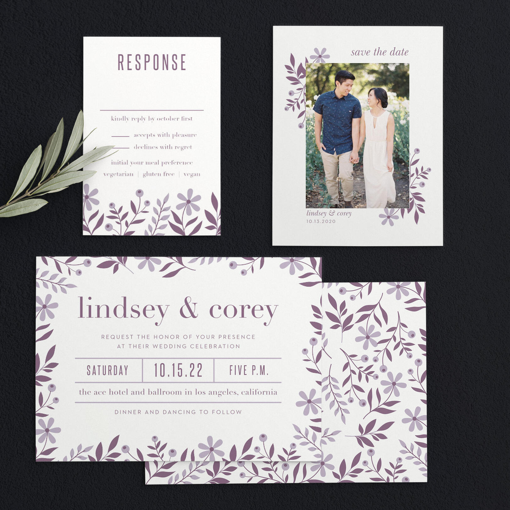 Monochromatic Mauve Response Cards by Basic Invite