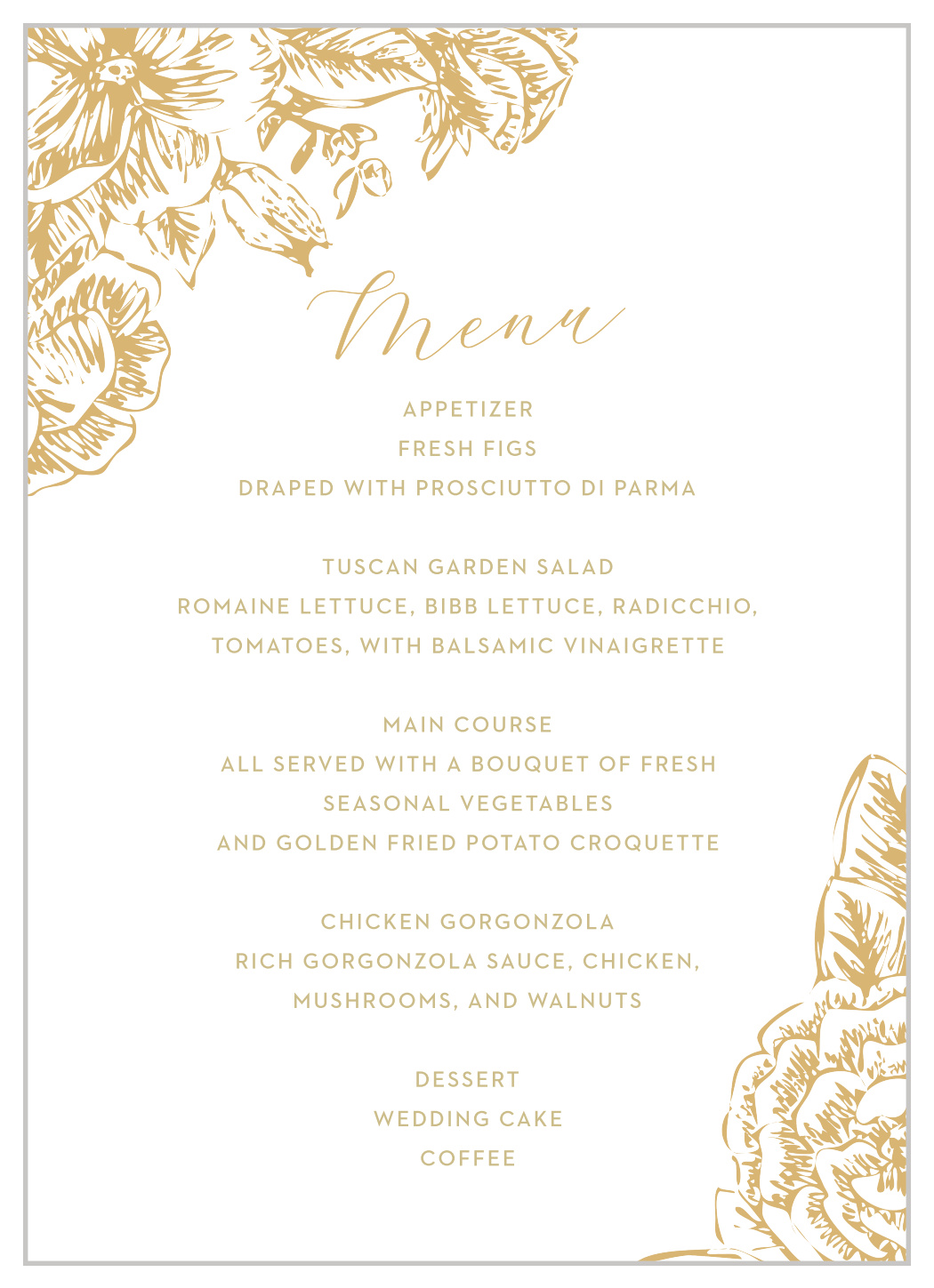 Golden Wildflowers Wedding Menus by Basic Invite