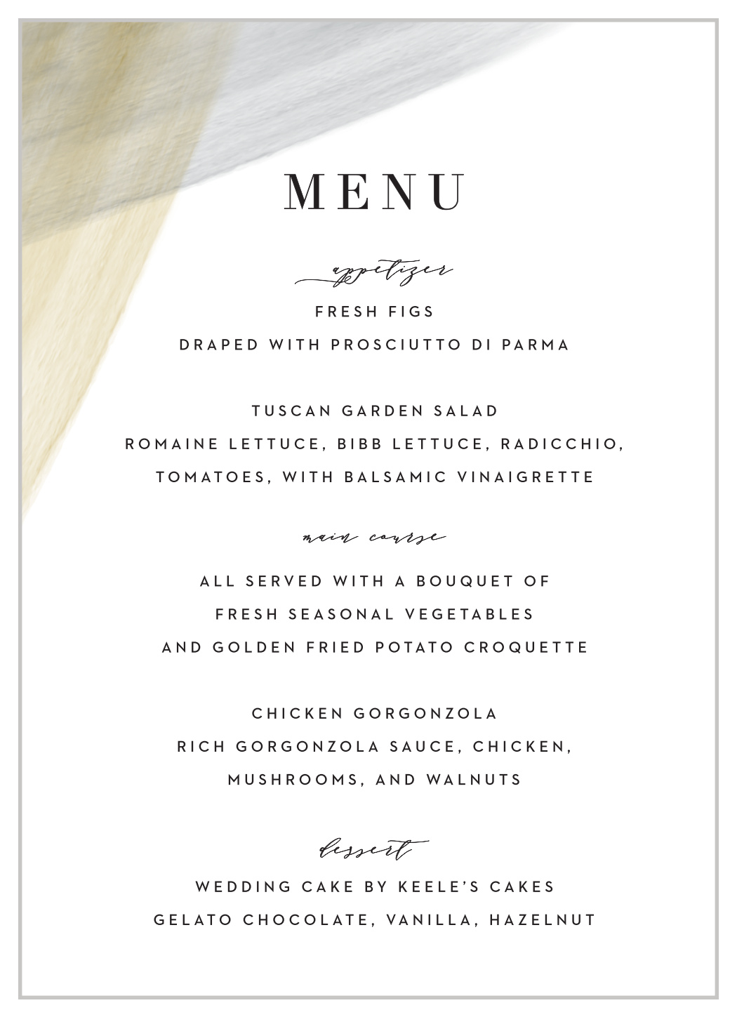 Luxe Watercolor Wedding Menus by Basic Invite