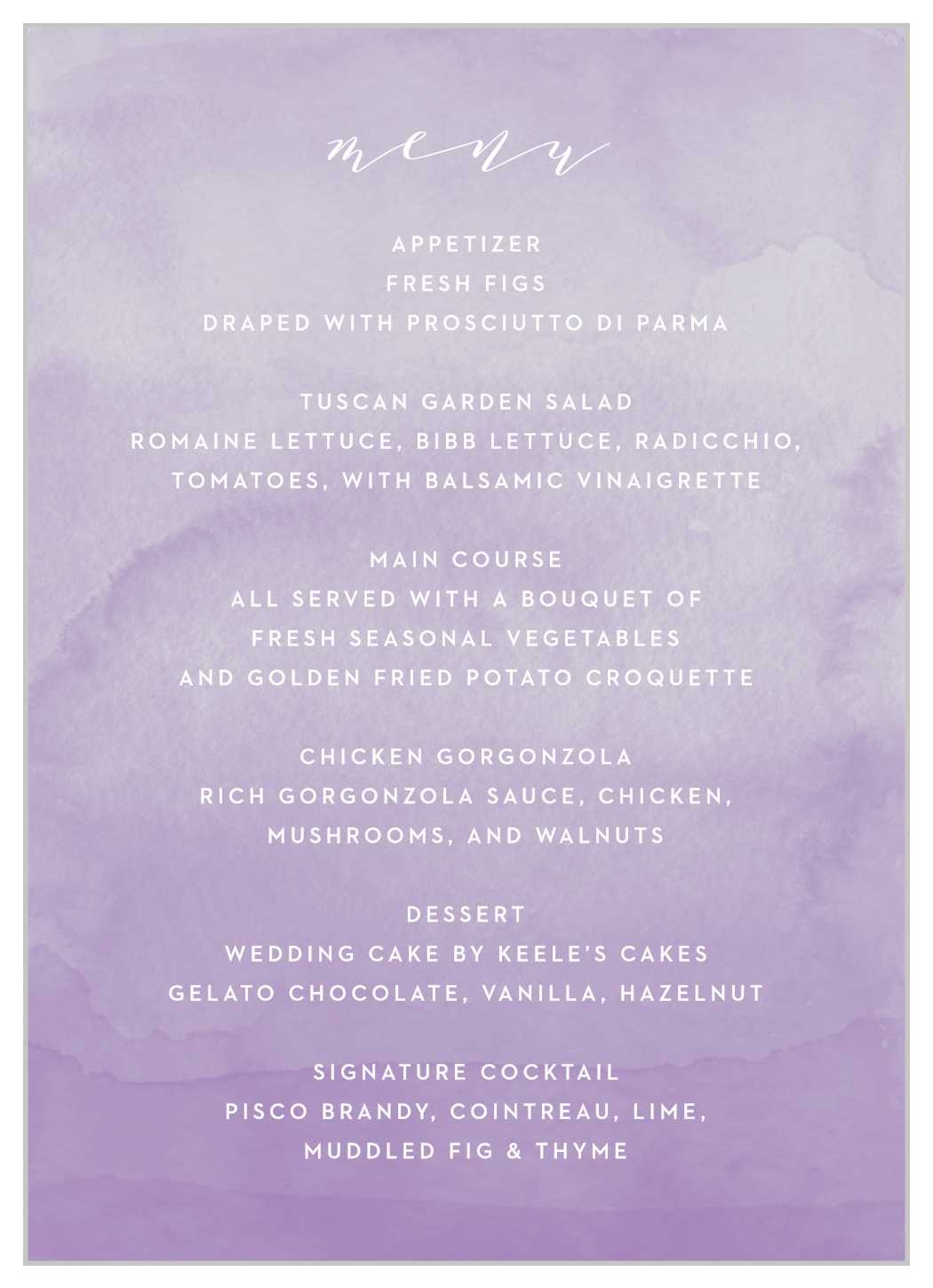 Lilac Dip Dye Wedding Menus by Basic Invite
