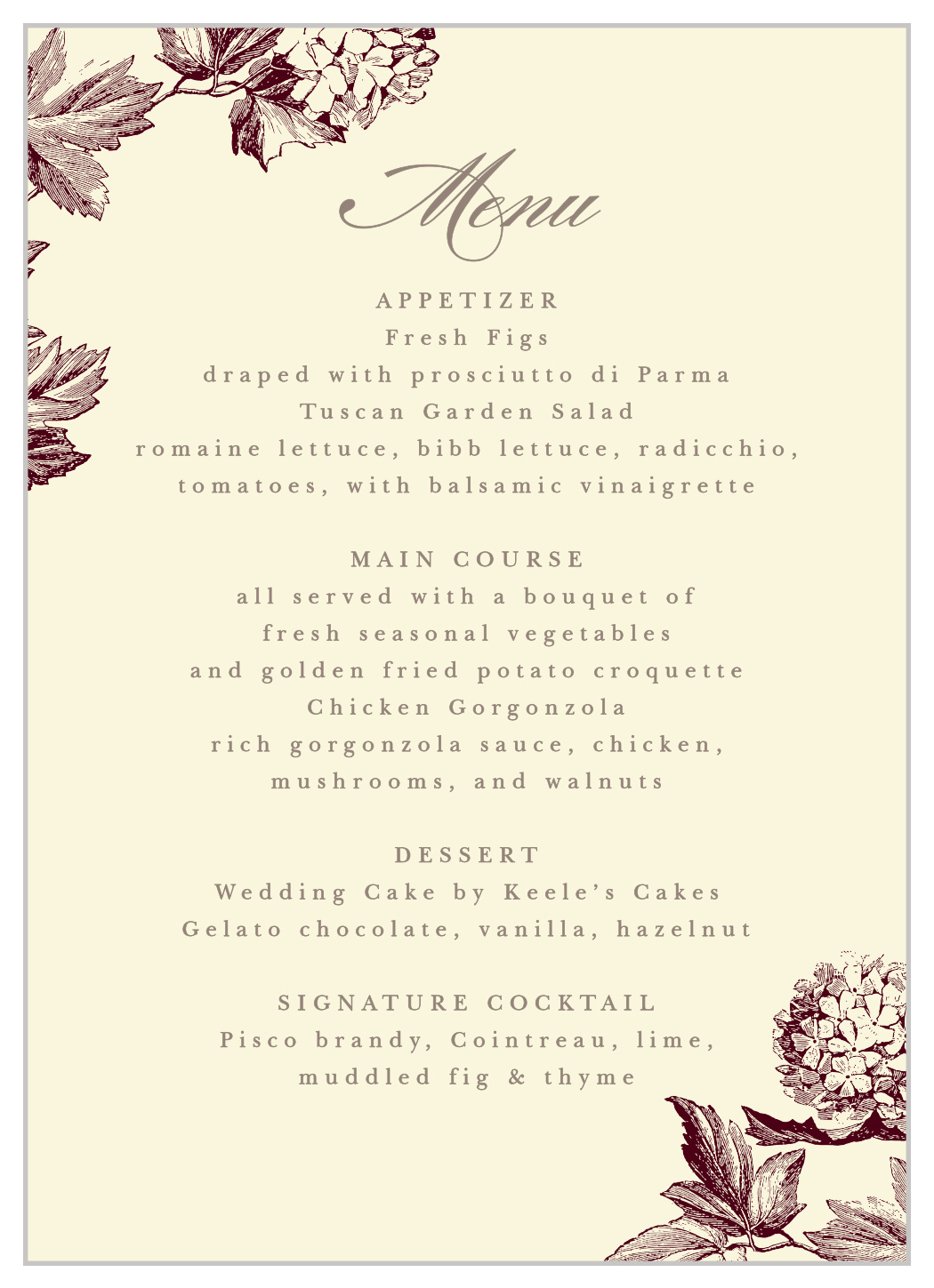 Hydrangea Frame Wedding Menus by Basic Invite