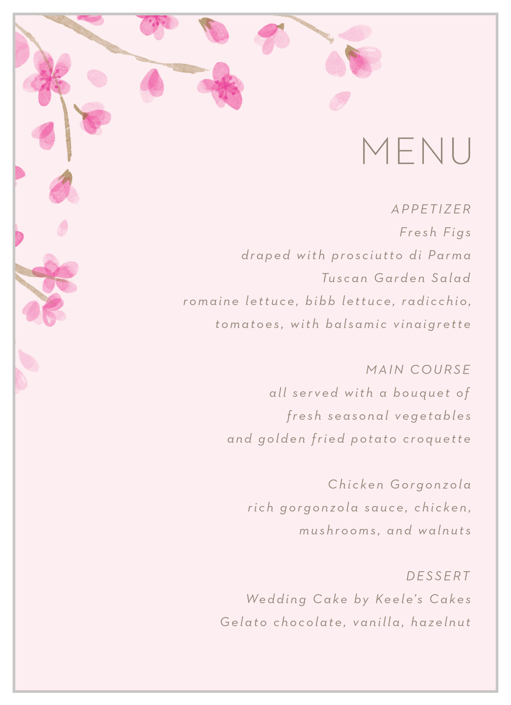 Cherry Branch Wedding Menus by Basic Invite