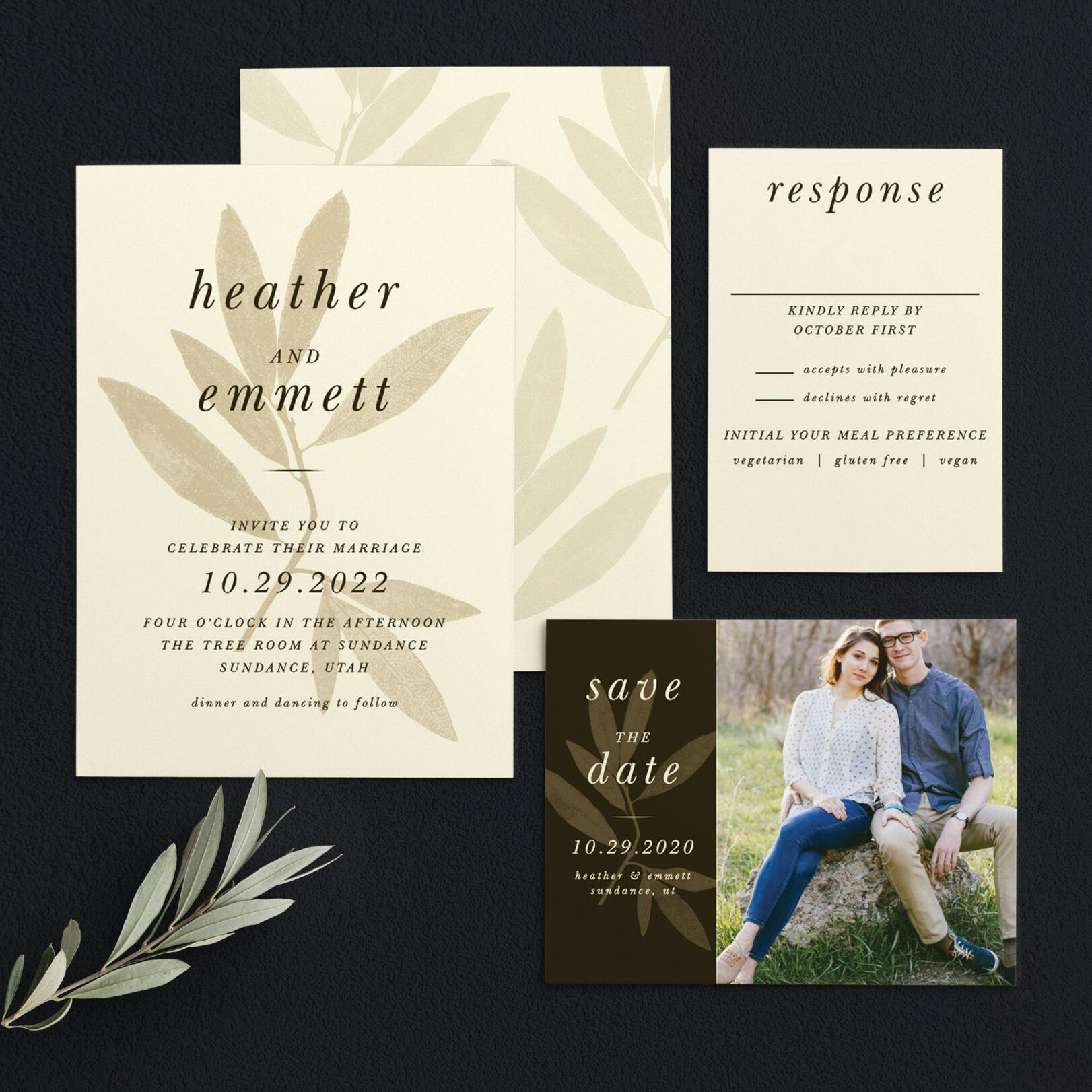 Pressed Leaf Response Cards by Basic Invite
